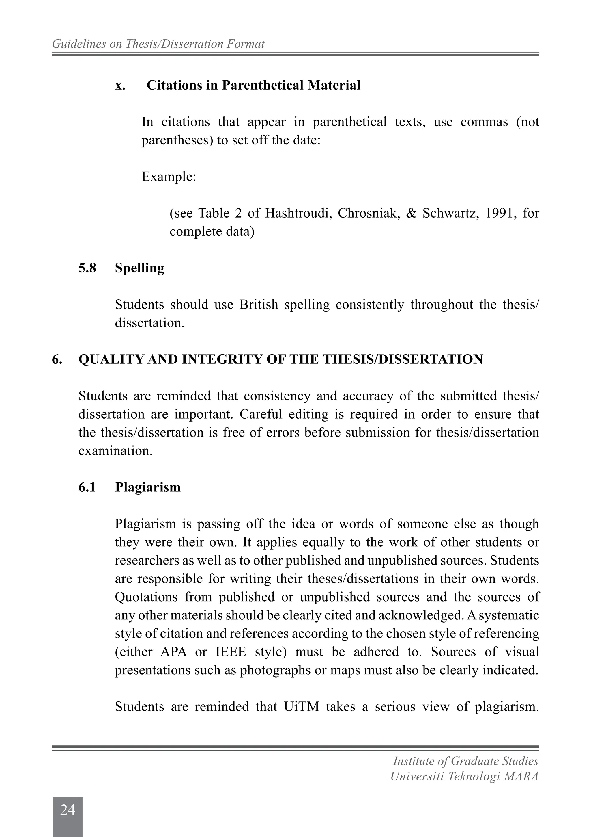 UITM Thesis Guidelines of Graduate Students | PDF