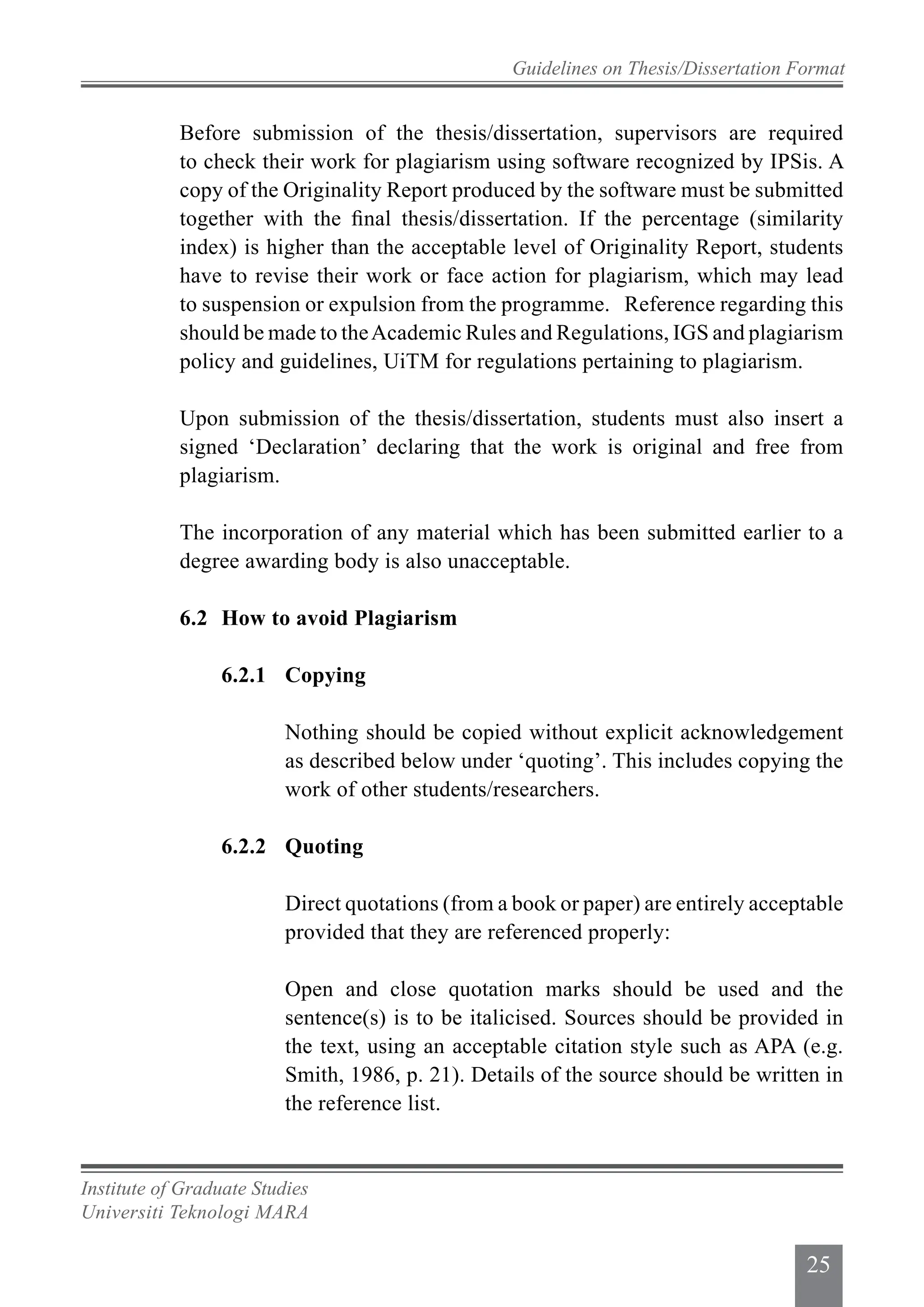 UITM Thesis Guidelines of Graduate Students | PDF