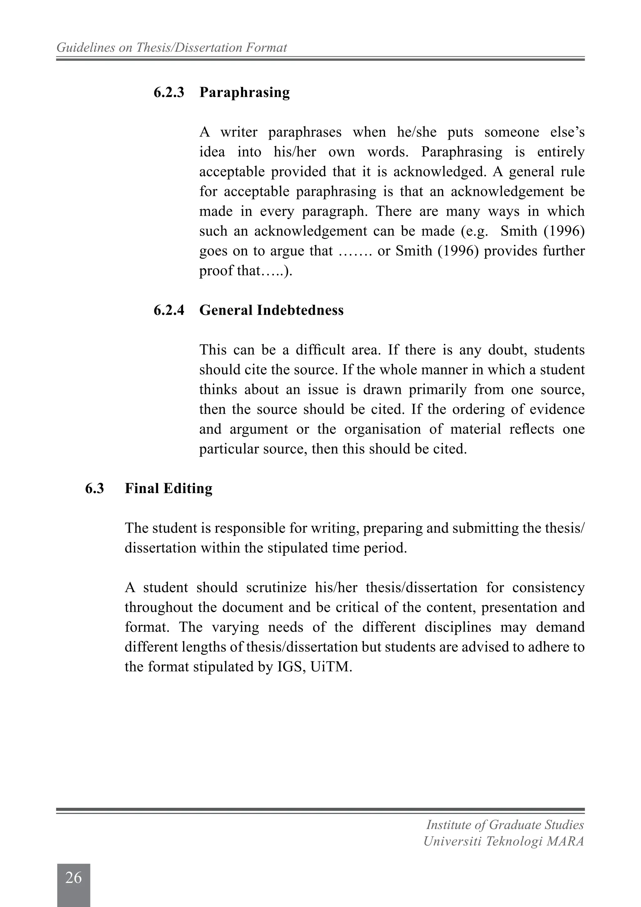 UITM Thesis Guidelines of Graduate Students | PDF