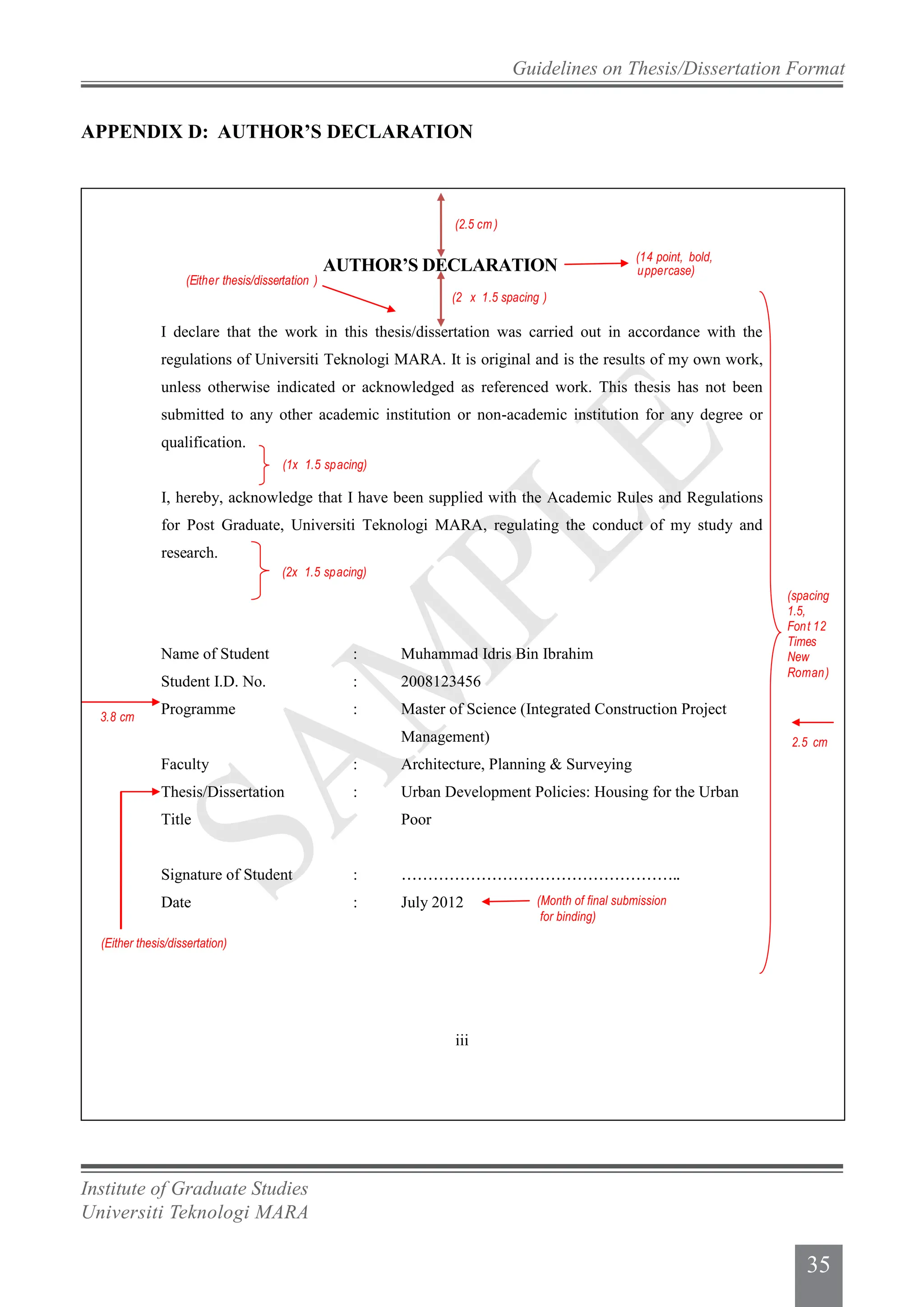 UITM Thesis Guidelines of Graduate Students | PDF