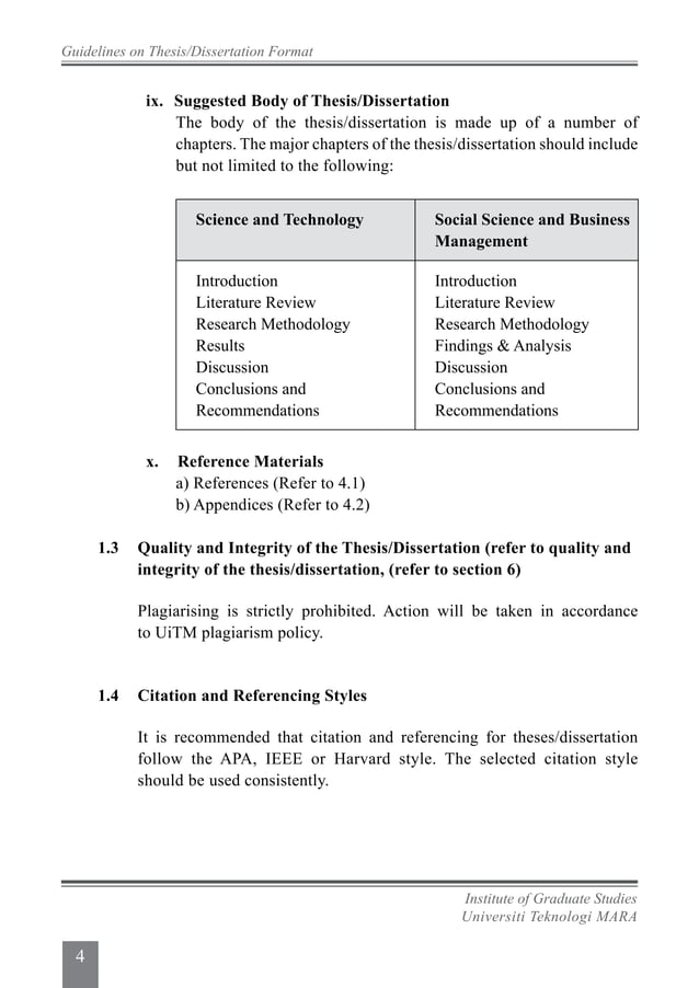 UITM Thesis Guidelines of Graduate Students | PDF
