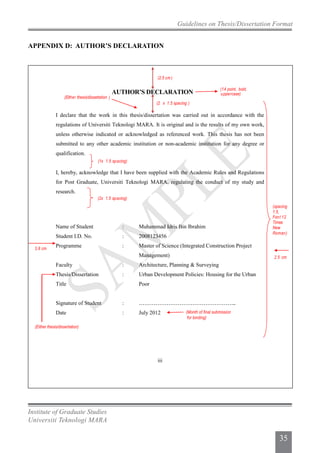 UITM Thesis Guidelines of Graduate Students | PDF