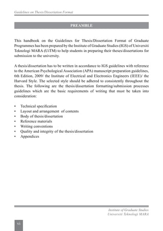 UITM Thesis Guidelines of Graduate Students | PDF
