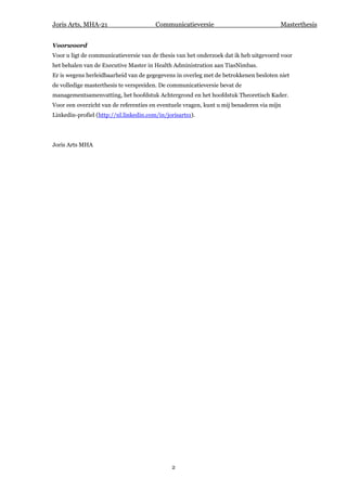 Thesis joris arts communicatieversie definitief | PDF | Health Insurance | Insurance