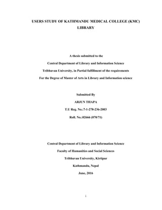 USERS STUDY OF KATHMANDU MEDICAL COLLEGE (KMC) LIBRARY | PDF ...
