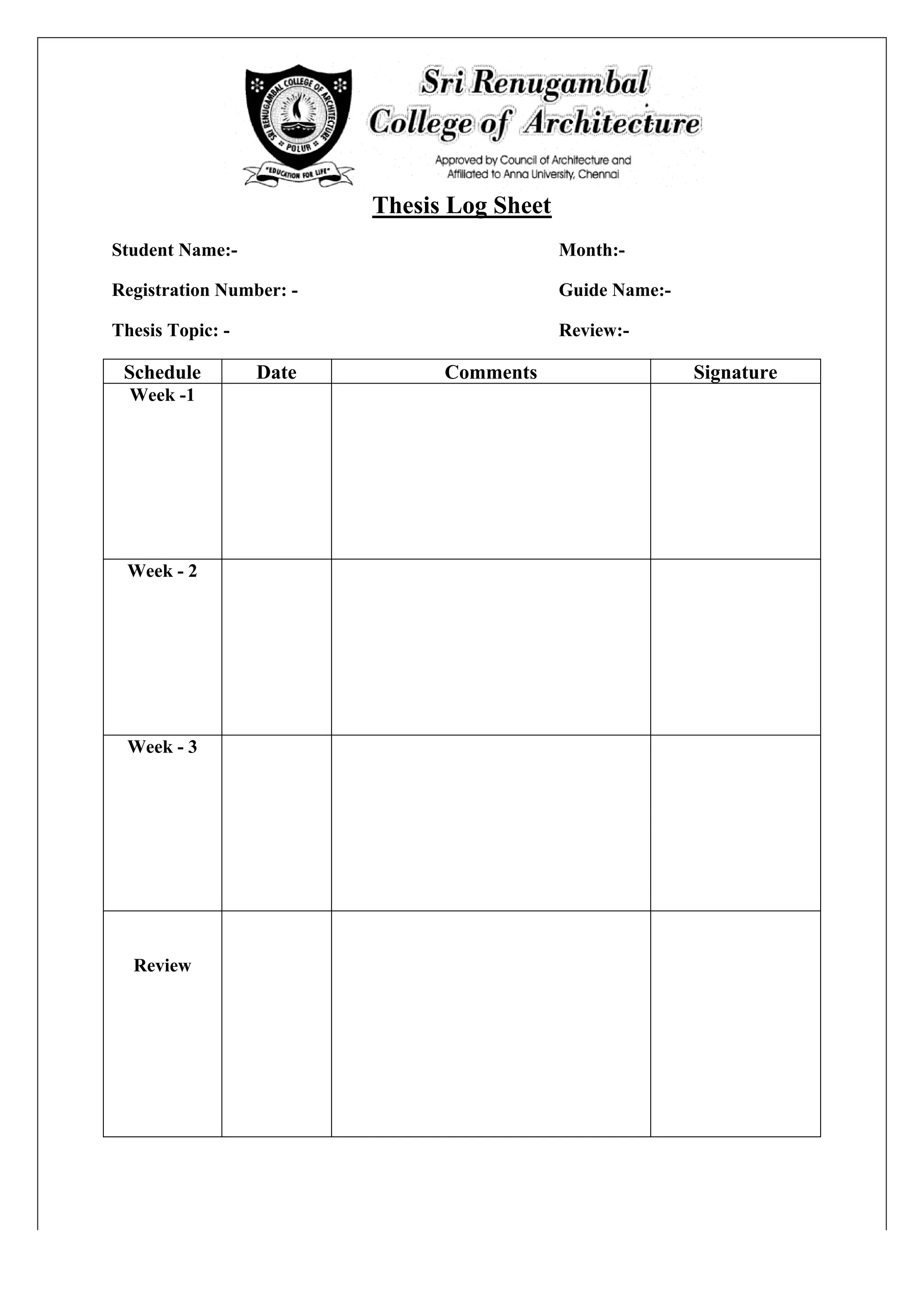Thesis log paper and schedule | PDF