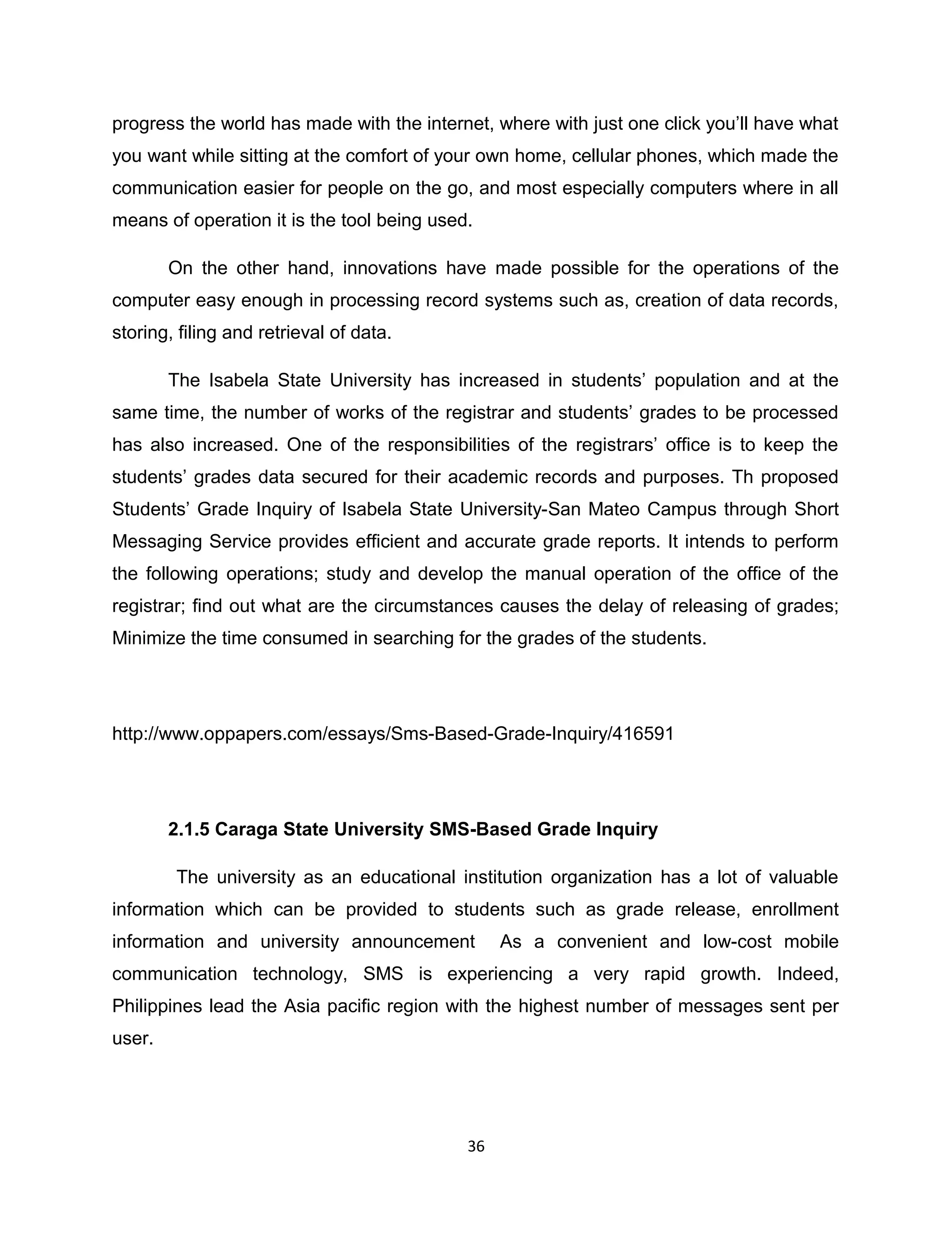 Thesis in IT Online Grade Encoding and Inquiry System via SMS Technology | DOC