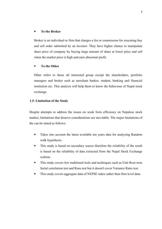 Random Walk Behaviour Analysis of Stock Exchange in Nepal | DOCX