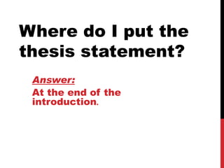 How to Write a Thesis Statement! | PPT