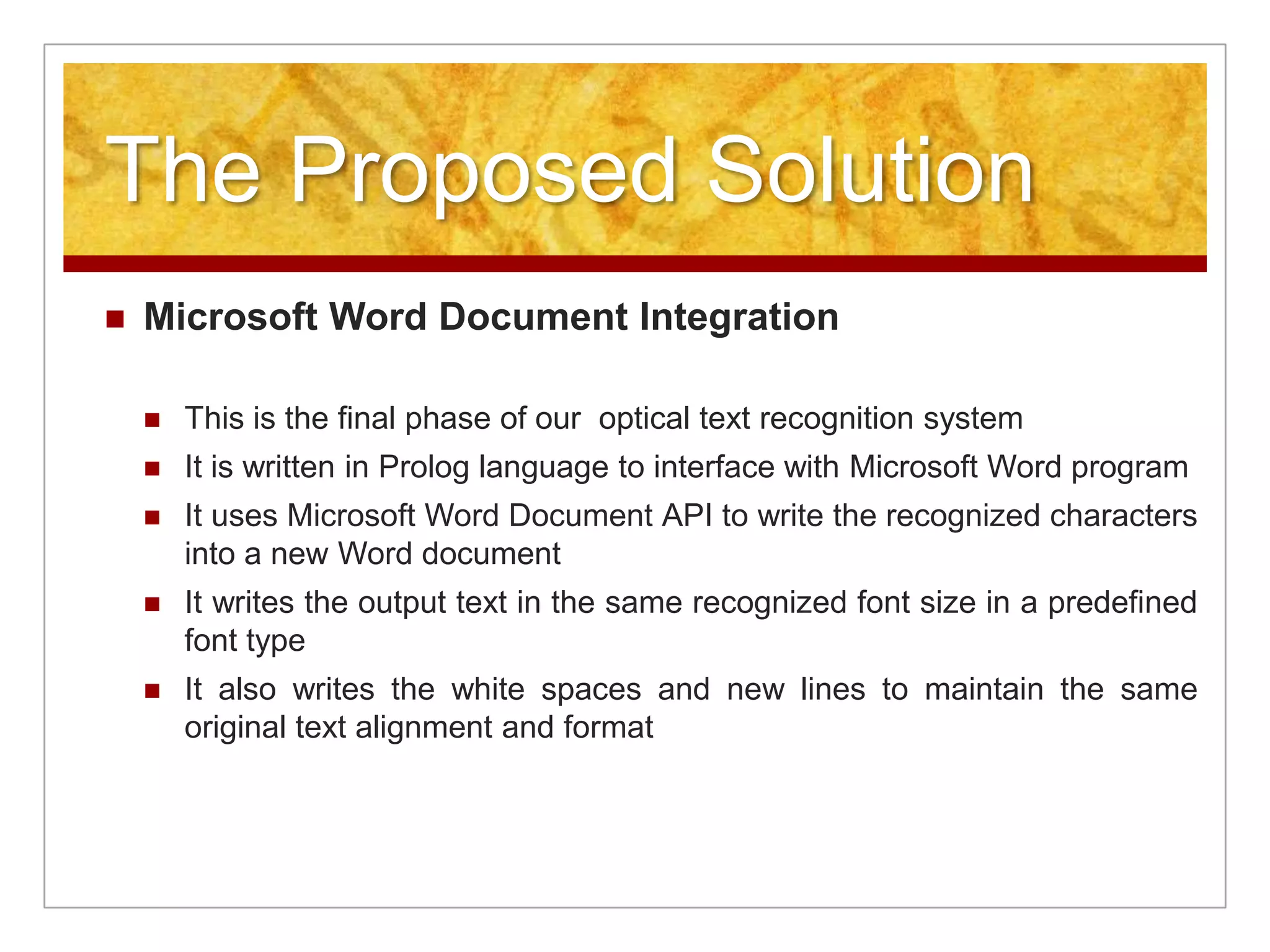 Offline Omni Font Arabic Optical Text Recognition System Using Prolog
