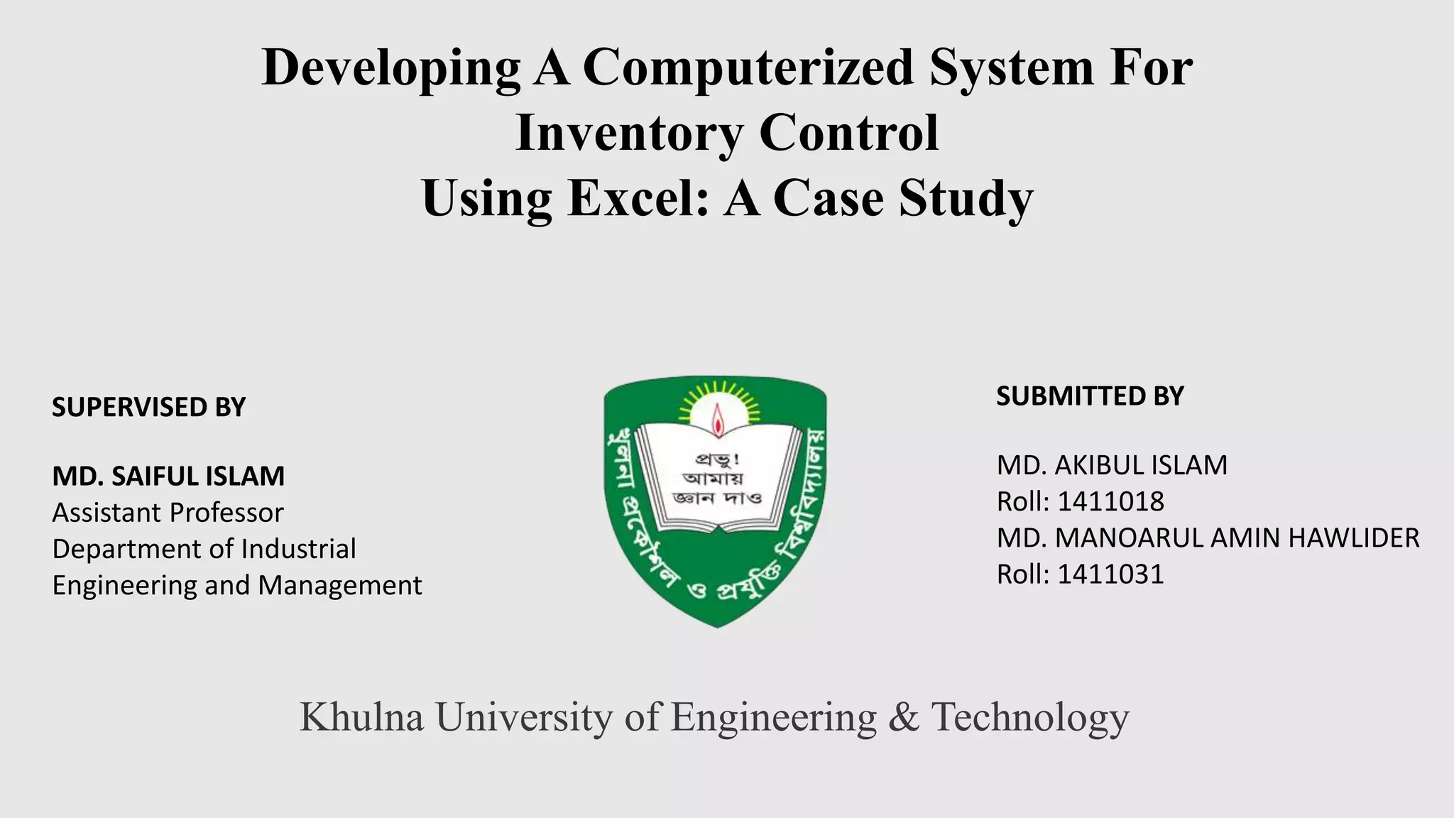 Developing A Computerized System For Inventory Control Using Excel: A ...