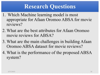 Aspect Based Sentiment analysis of Afaan Oromoo Movie reviews using machine learning techniques ...