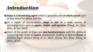 Thesis proposal on Isolation of yeast strain from chinese Liquor Daqu | PPT