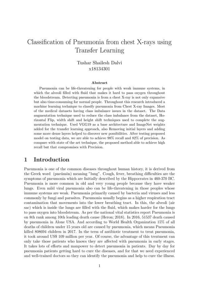 Pneumonia Classification using Transfer Learning | PDF