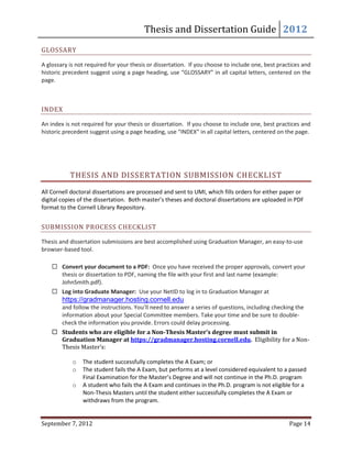 Thesis and Dissertation Guide 2013 According to Cornell University | PDF