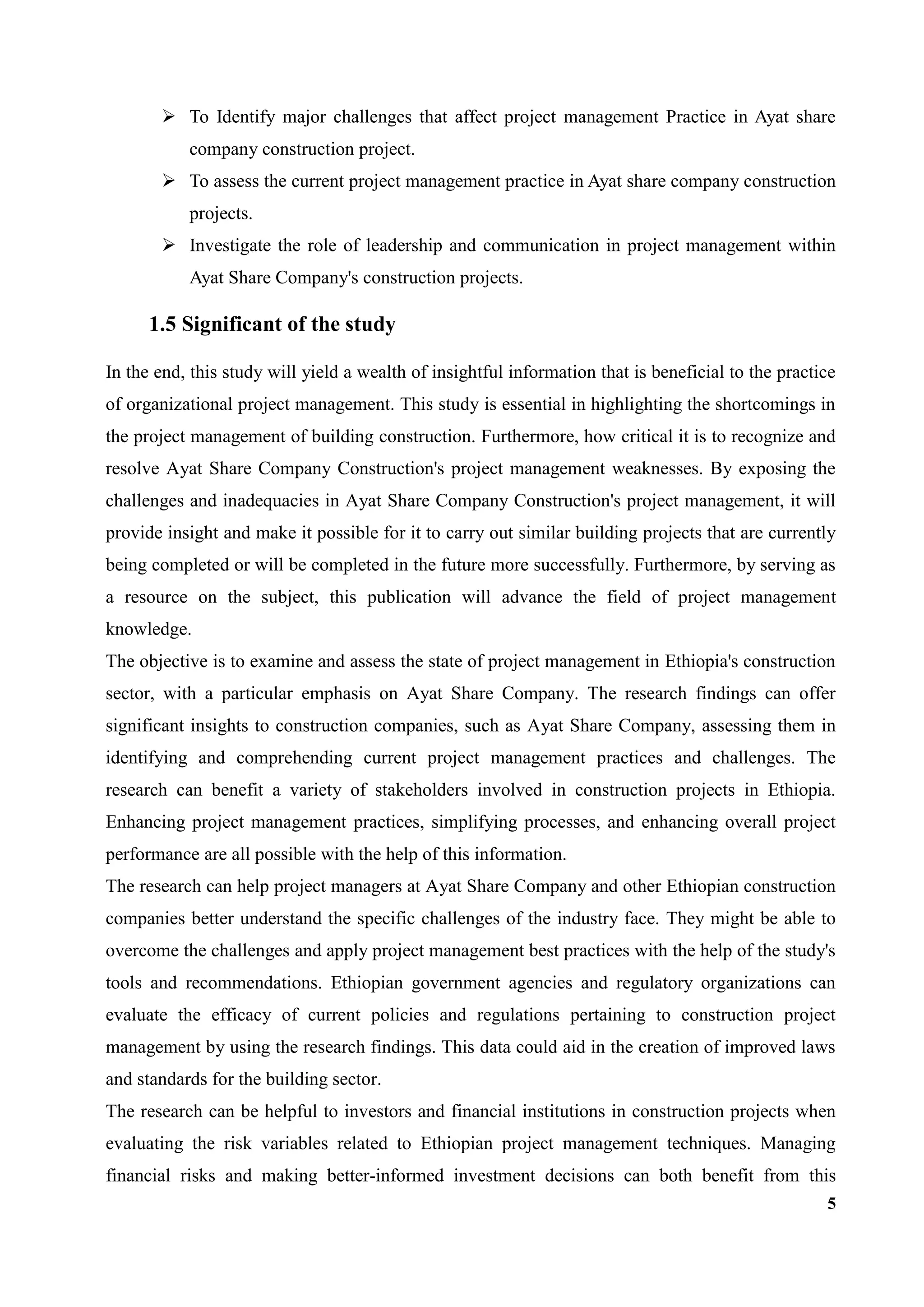 Assessment of Project Management Practices and Challenges in ...