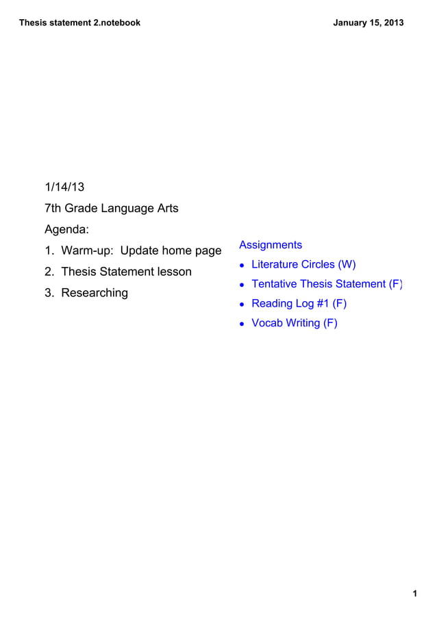 Thesis statement 7th grade | PDF | Education