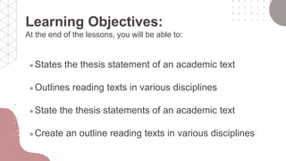 THESIS STATEMENT AND OUTLINE READING TEXT.pptx