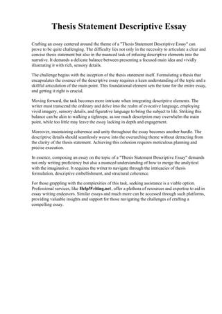 Thesis Statement Descriptive Essay. Spring Hill College | PDF ...