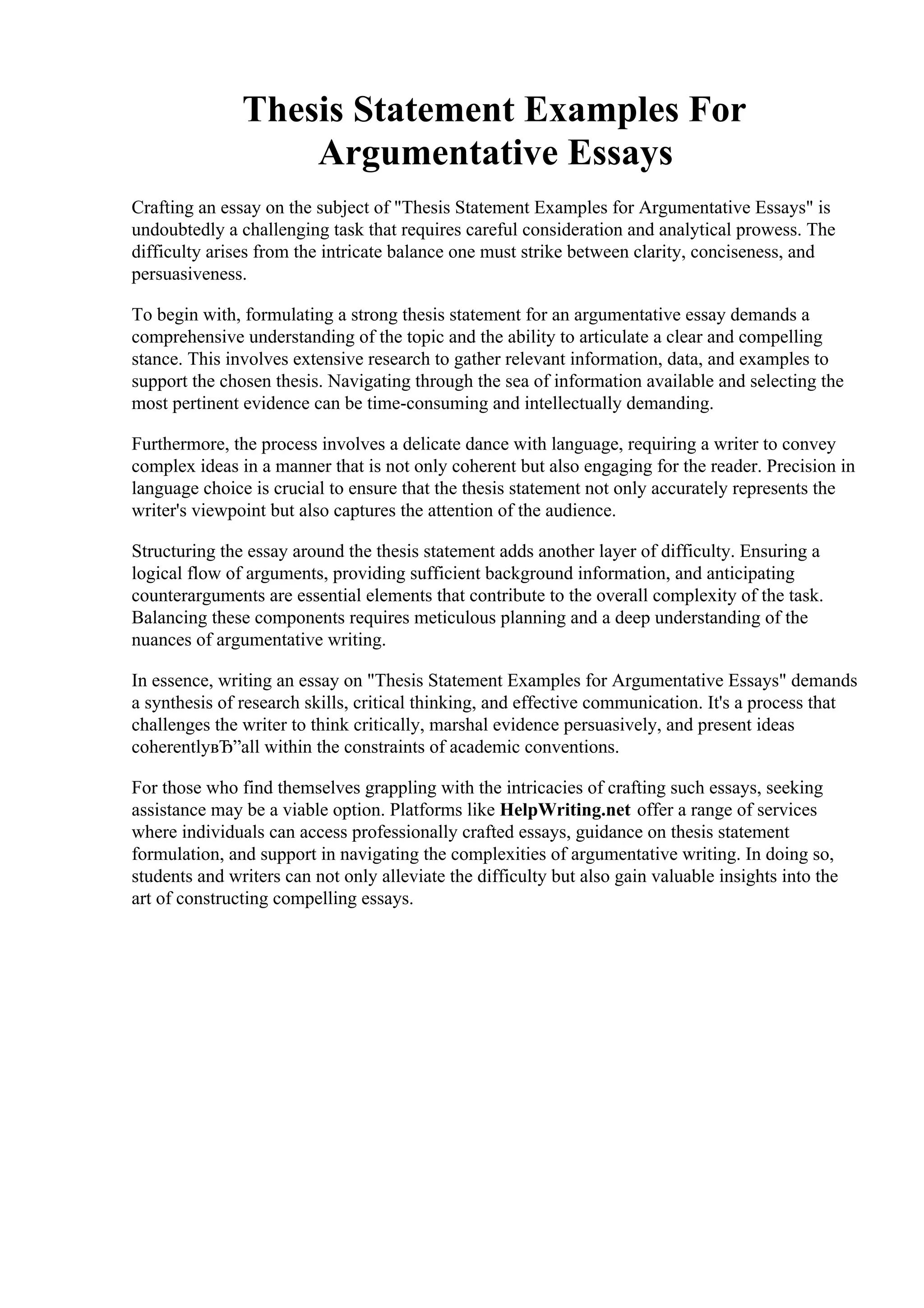 Thesis Statement Examples For Argumentative Essays | PDF | Personal ...