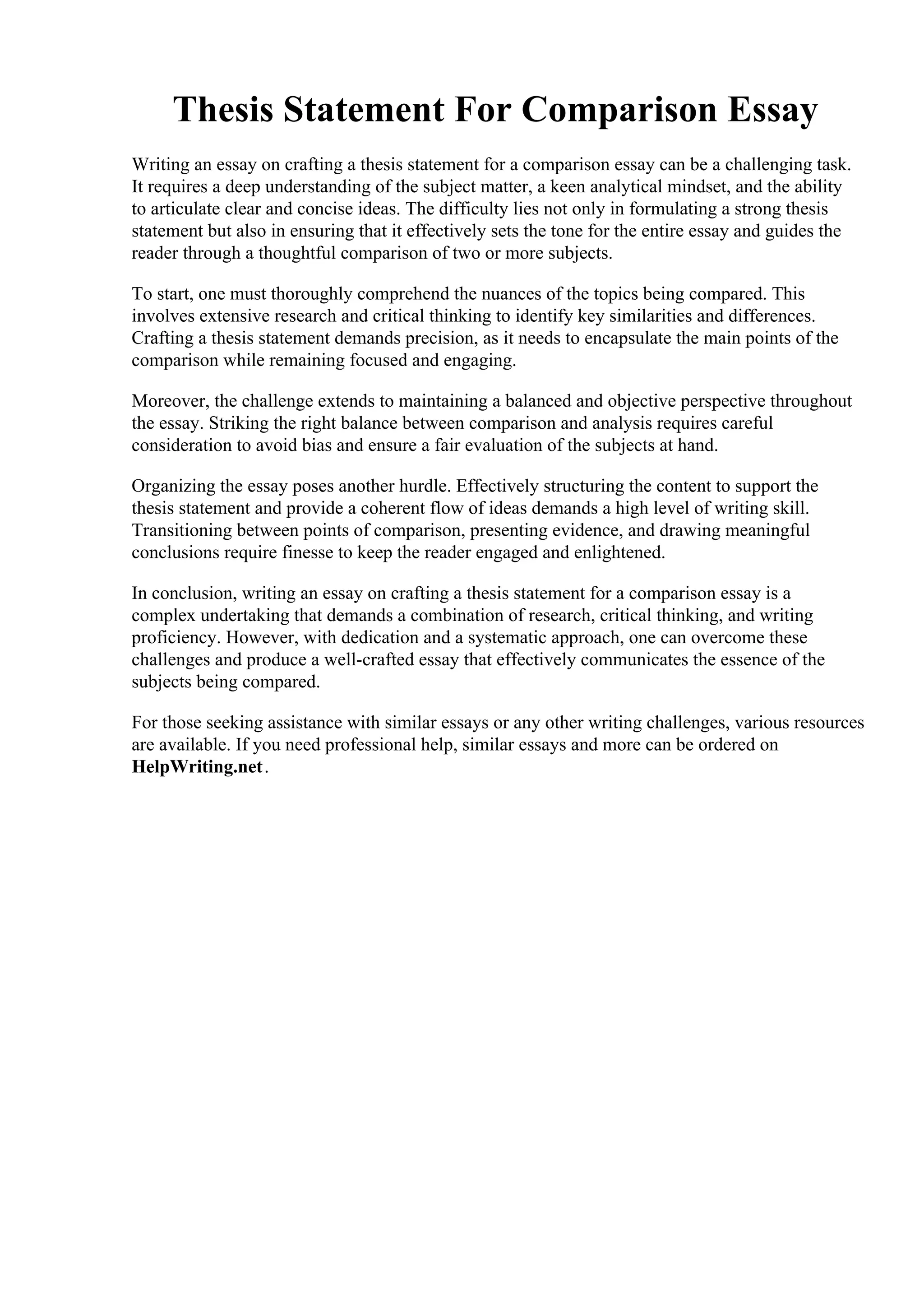 Thesis Statement For Comparison Essay.pdf