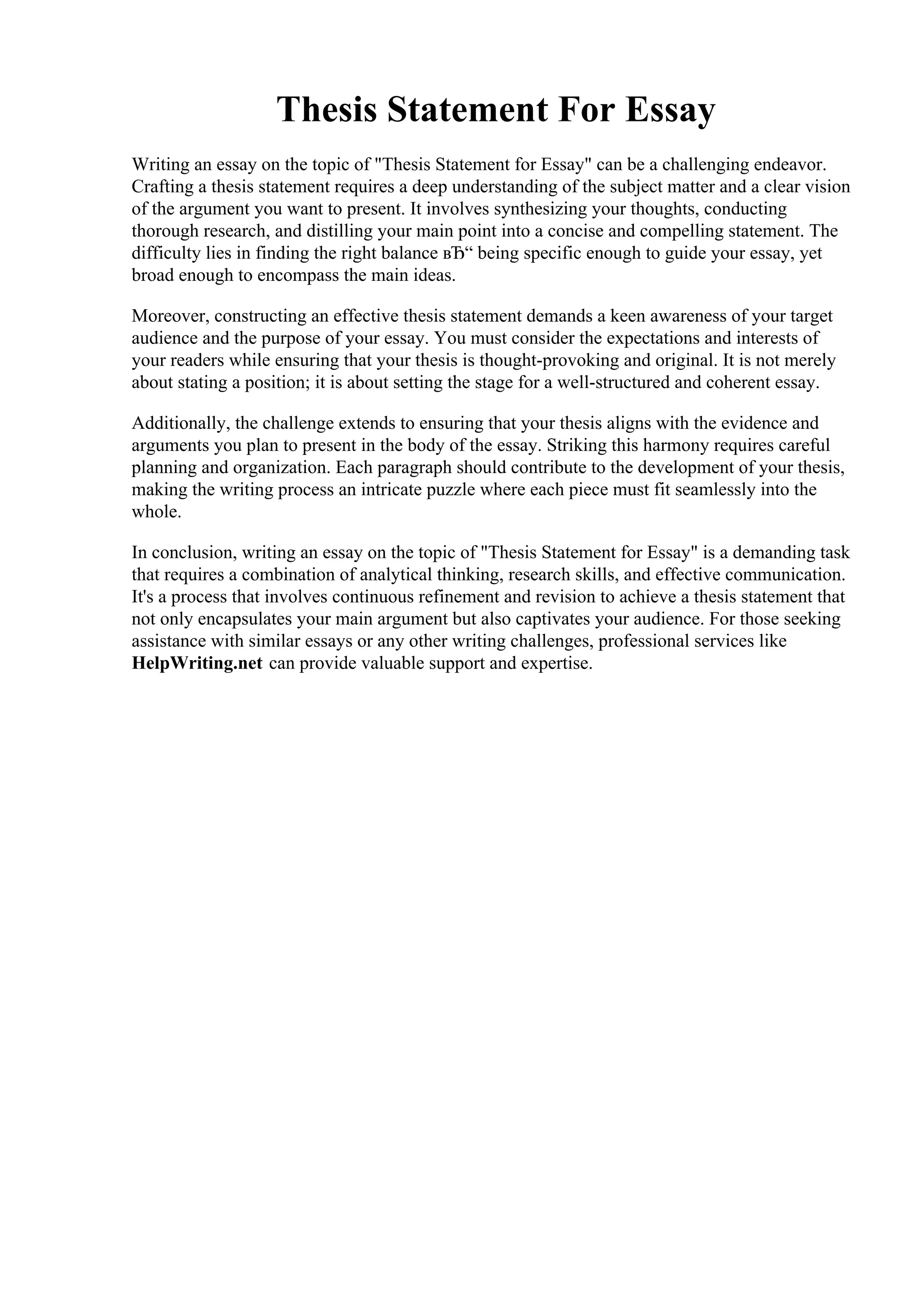 Thesis Statement For Essay. How to Write a Thesis Statement: Fill-in ...