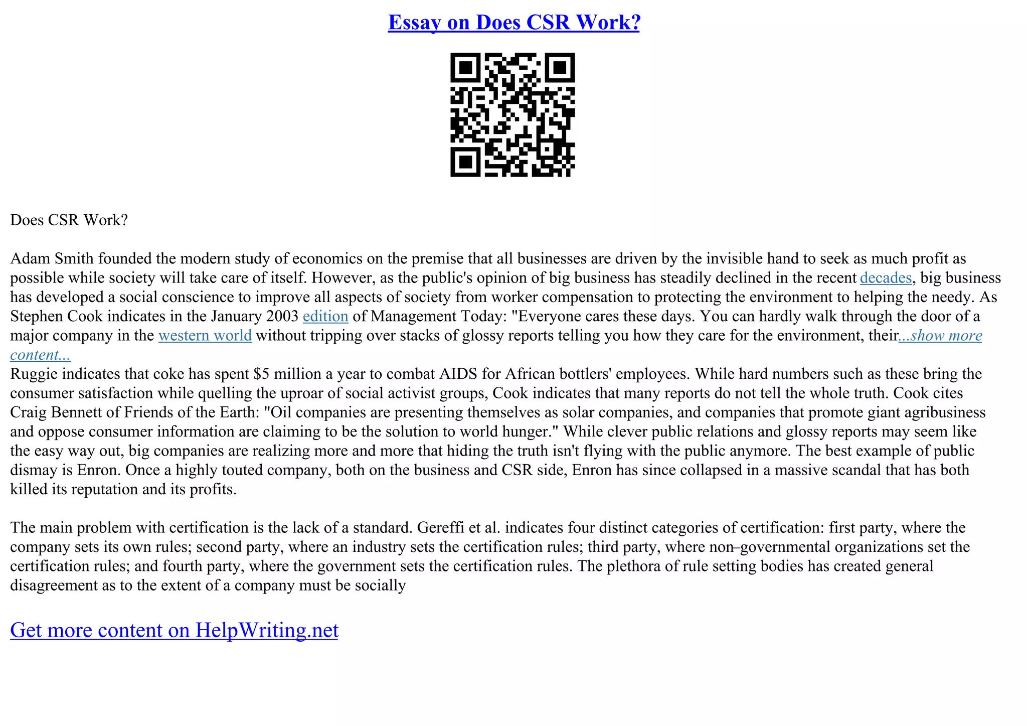 Thesis Statement On CSR | PDF