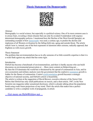 Thesis Statement On Demography | PDF