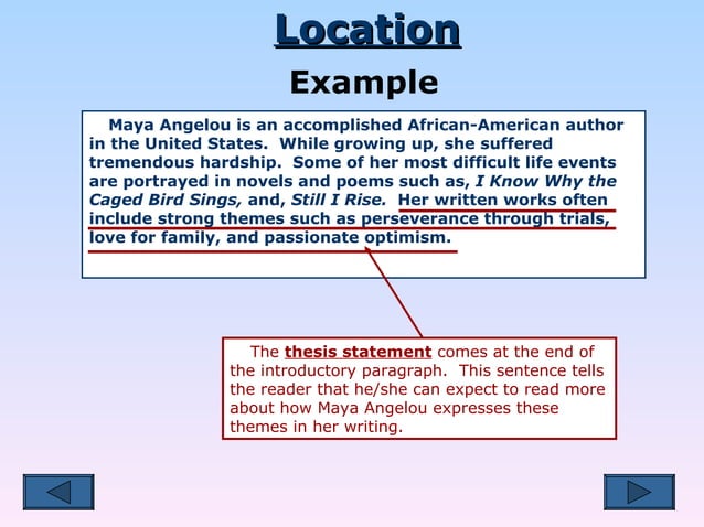 Thesis statement subtopics and location | PPT