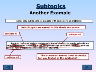 Thesis statement subtopics and location | PPT