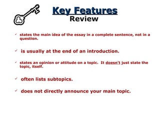 The Thesis Statement: A Road Map for your Essay | PPT