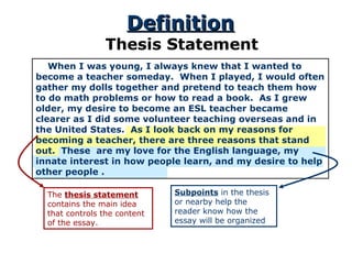 The Thesis Statement: A Road Map for your Essay | PPT