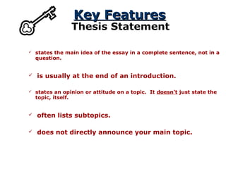 The Thesis Statement: A Road Map for your Essay | PPT