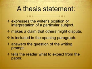 Introduction to Thesis Statements (High School) | PPT