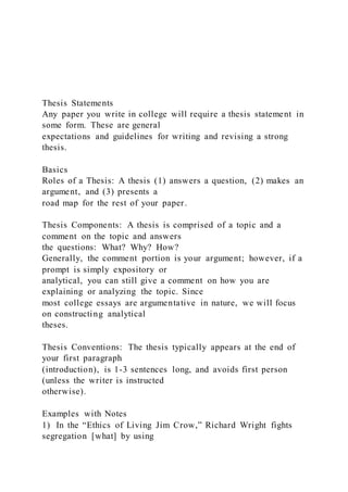 Thesis Statements Any paper you write in college will requ | PDF