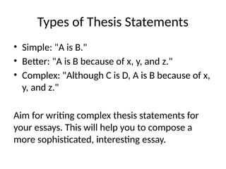 Thesis Statements PPT ADA for writing classes | PPTX