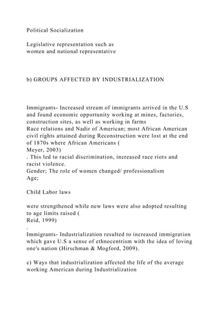 Thesis StatementThe rise of industrialization after the Civil .docx