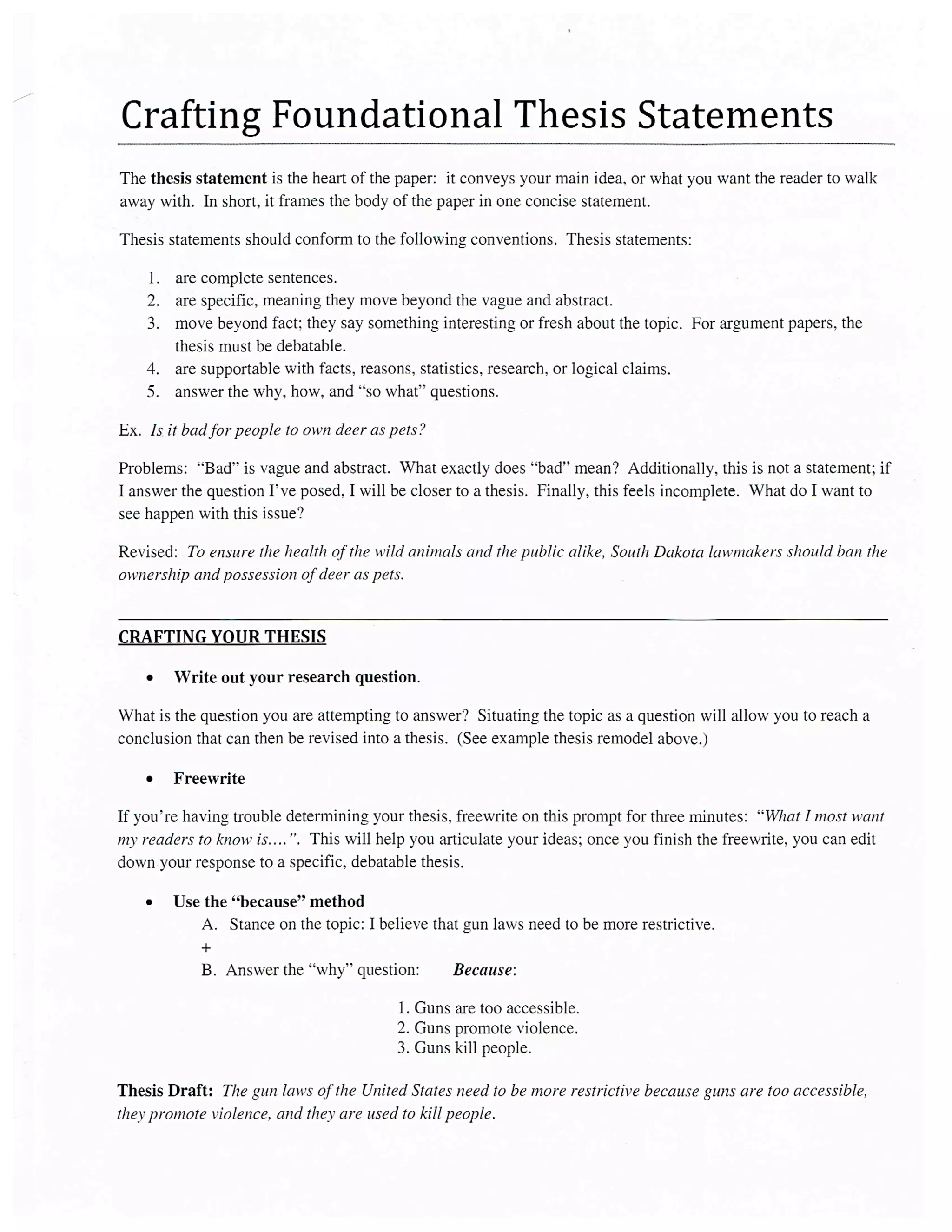 Thesis statement worksheet | PDF