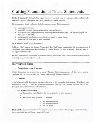 Thesis statement worksheet | PDF