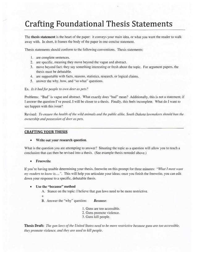 Thesis statement worksheet | PDF