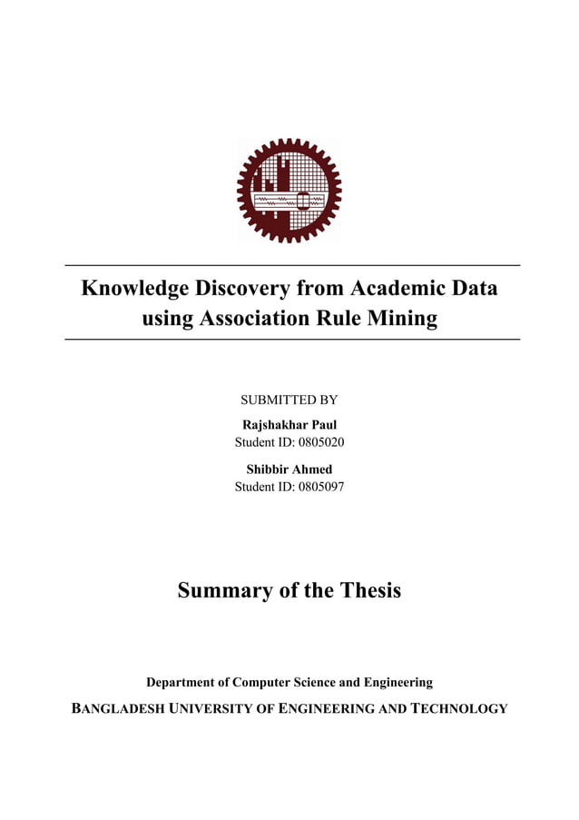 Thesis summary knowledge discovery from academic data using association rule mining | PDF