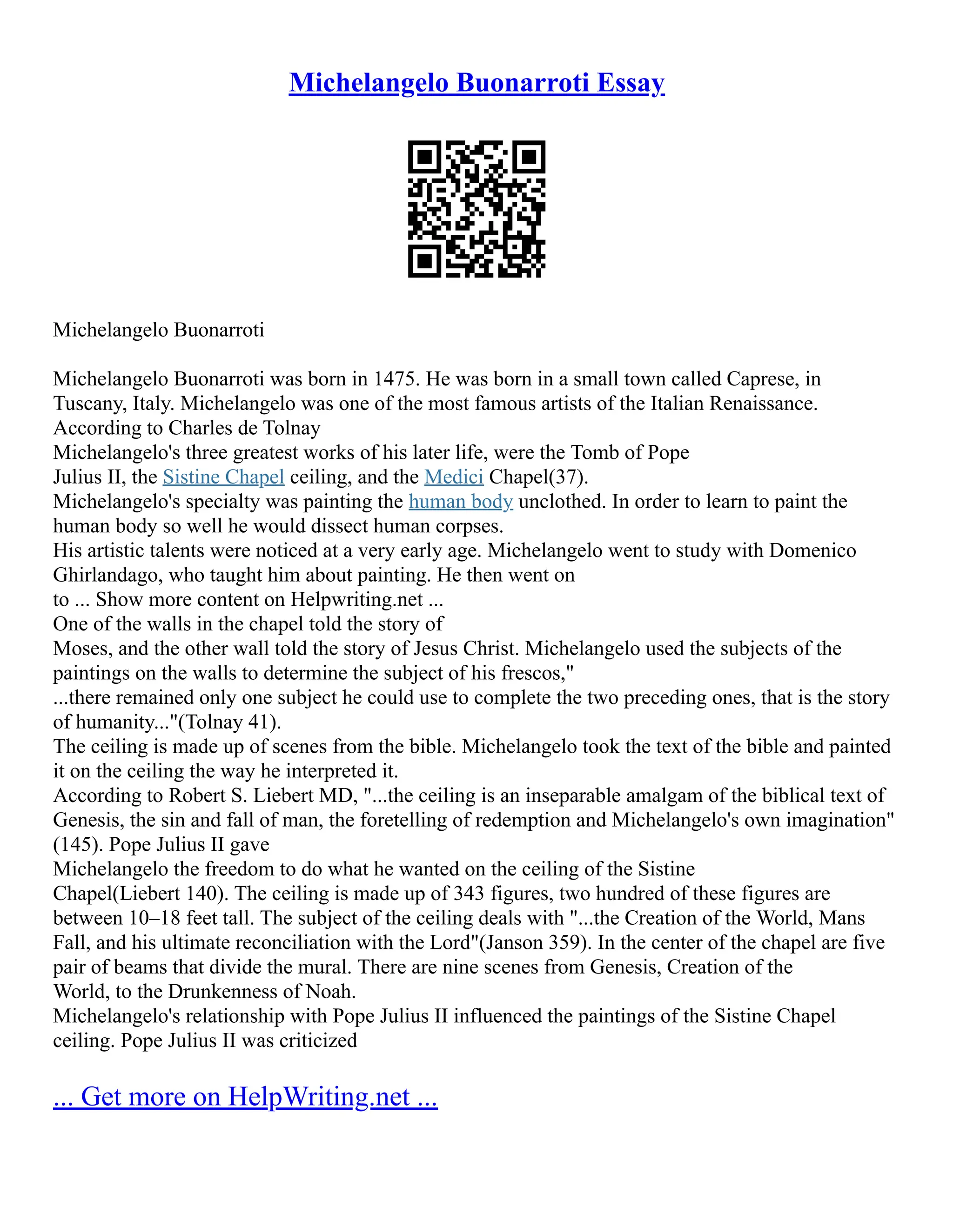 The Sistine Chapel By Michelangelo | PDF