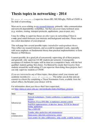 Thesis topics in networking | PDF