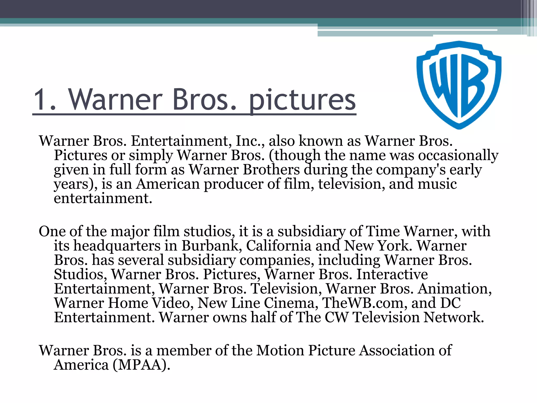 The six big film companies | PPTX