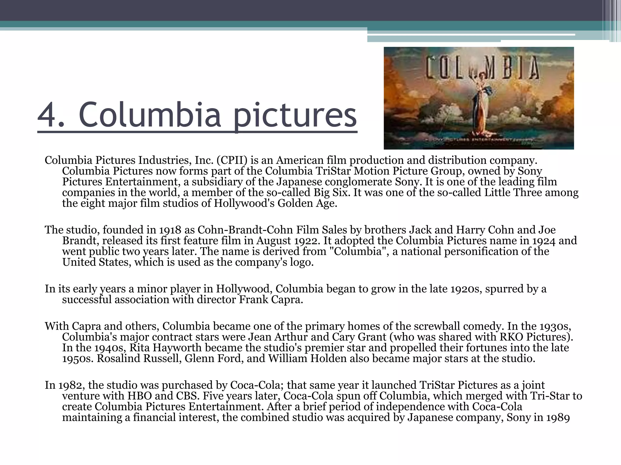 The six big film companies | PPTX