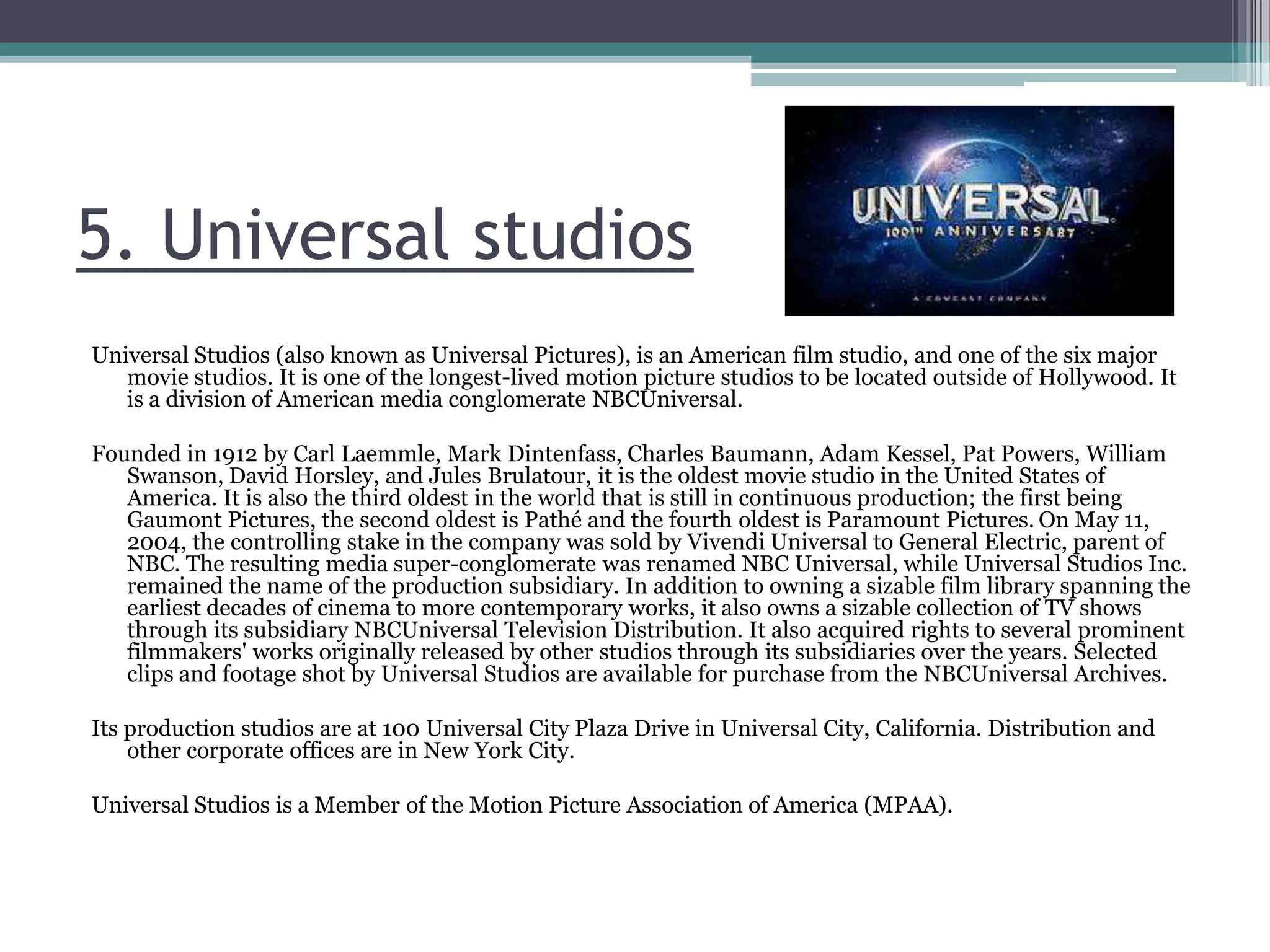 The six big film companies | PPTX