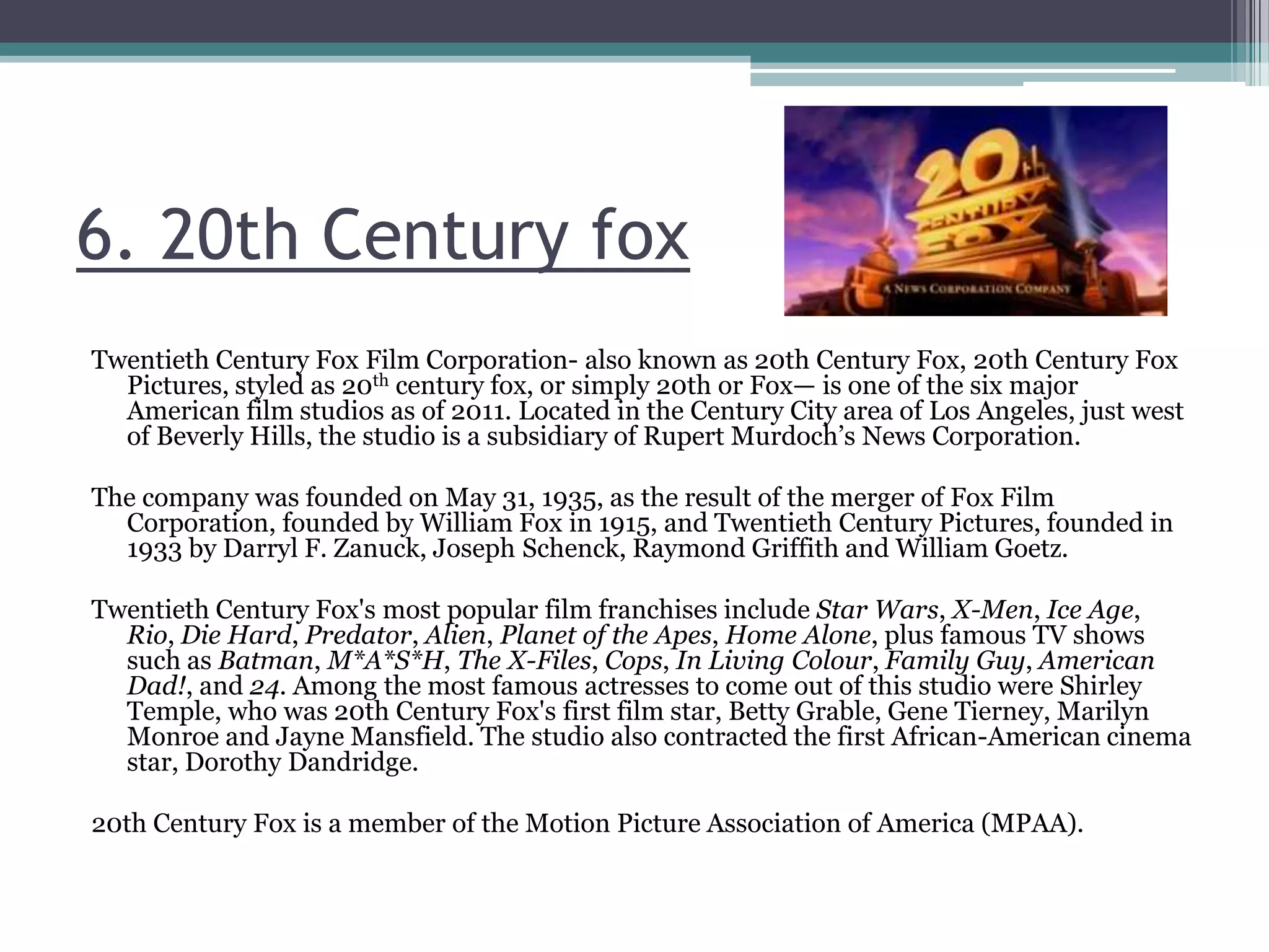 The six big film companies | PPTX
