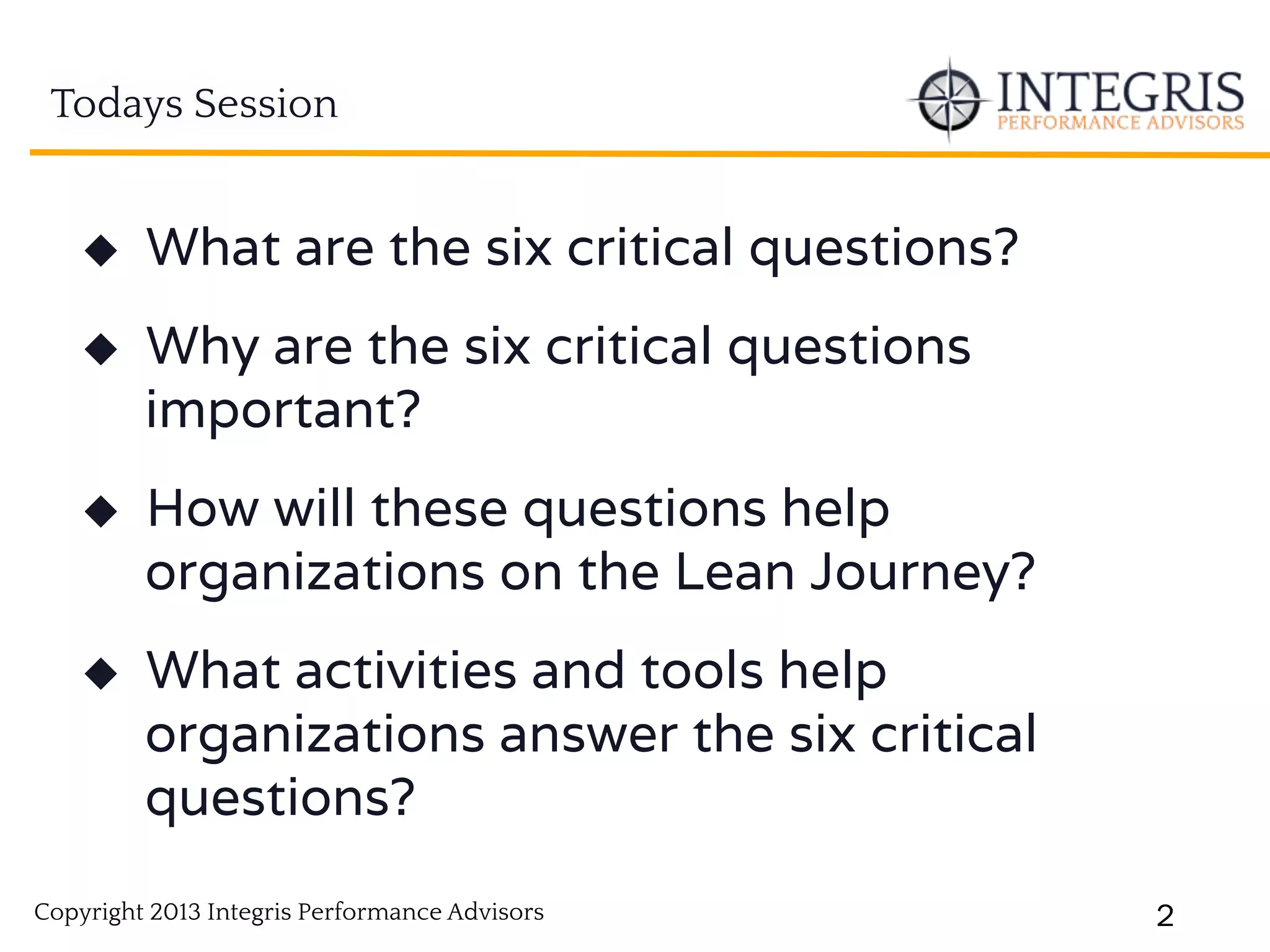 The Six Critical Questions for Driving Enterprise Alignment & Lean ...