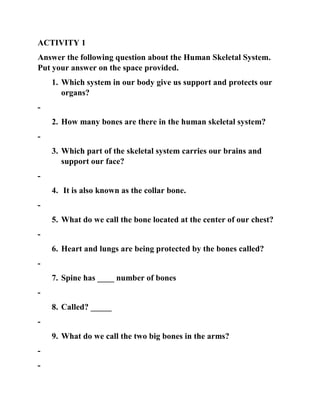 THE SKELETAL SYSTEM ACTIVITY | DOCX
