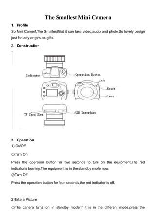 The smallest mini camera user manual | DOC